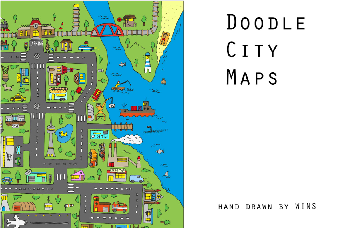 Doodle city maps, an Illustration by WINS Doodle shop