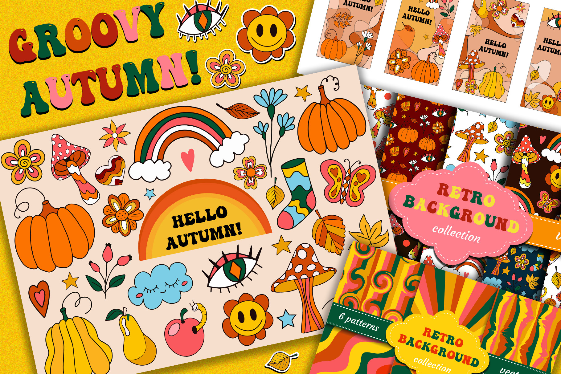 Groovy Autumn! Retro 70s collection, a Decorative Illustration by Lucia Fox
