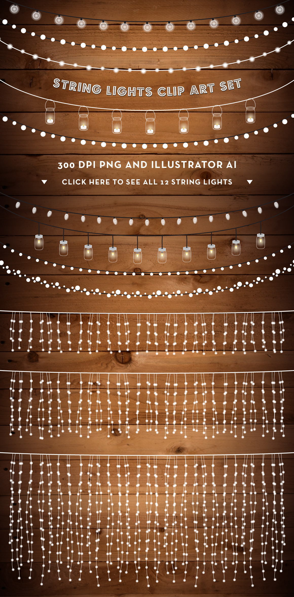 String Lights Clip Art Set - PNG, AI, an Object Graphic by BirDIY Design