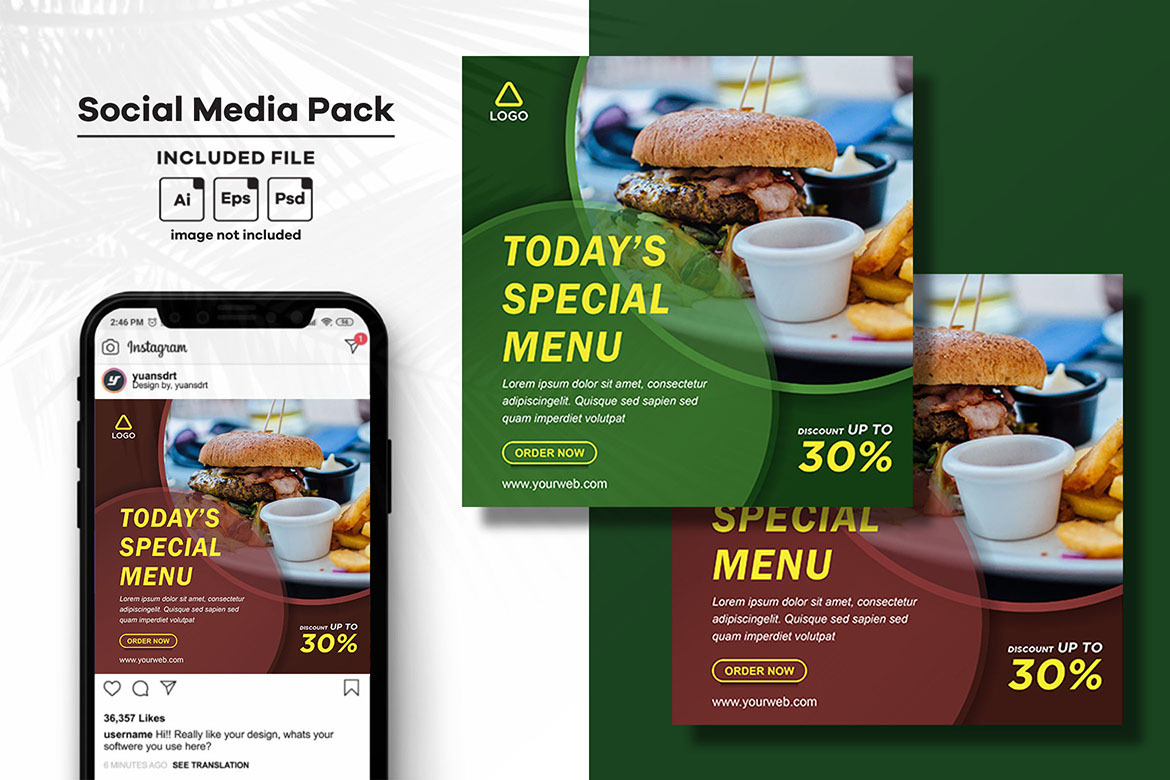 Food Menu Social Media Post Template, a Social Media Template by ...