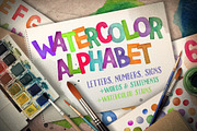 Watercolor Alphabet+Paint Stains | Illustrations ~ Creative Market