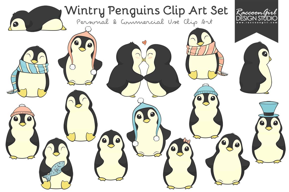 Wintry Penguins Clip Art Set | Work Illustrations ~ Creative Market