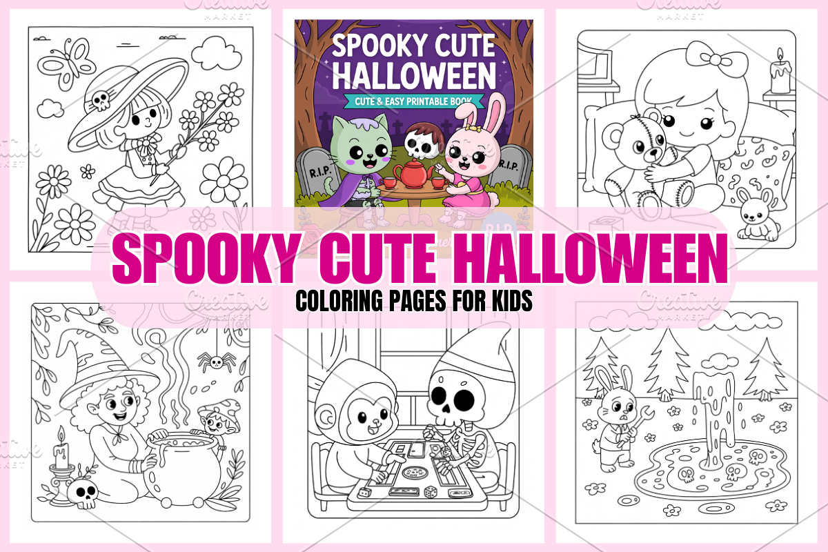 Cute Halloween Coloring Pages, a Seasonal Illustration by Design Haven