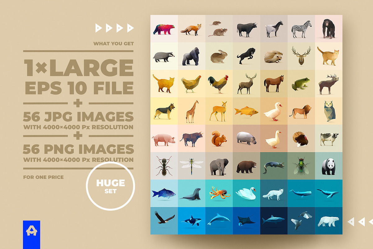 Set of Polygonal Animals, an Animal Illustration by blauananas