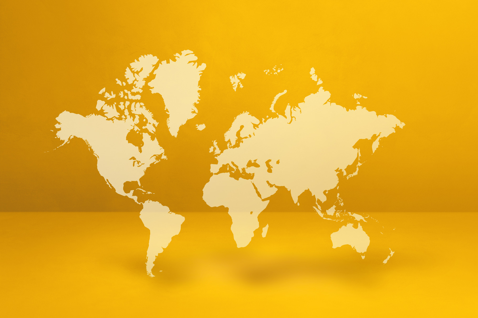World map on yellow wall background. 3D illustration, a Transportation ...