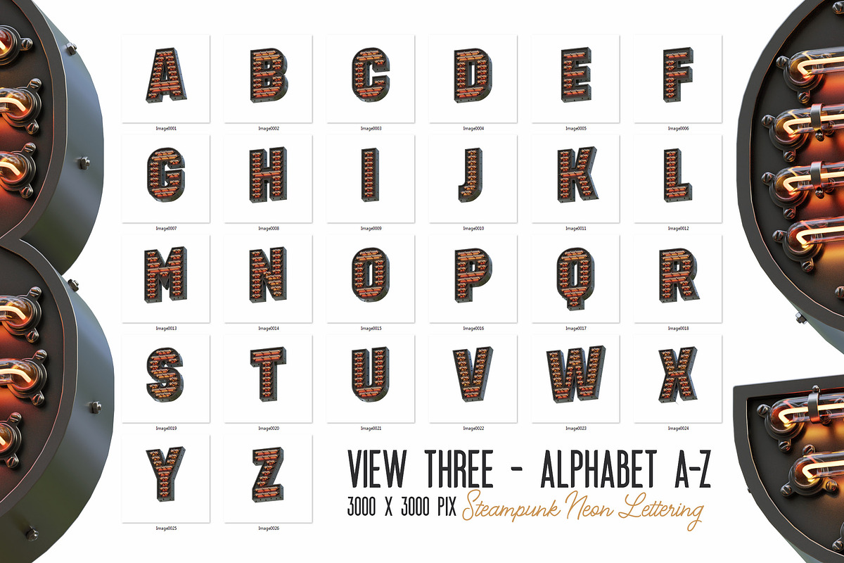 Steampunk Neon 3D Lettering, a Graphic by TVartworks