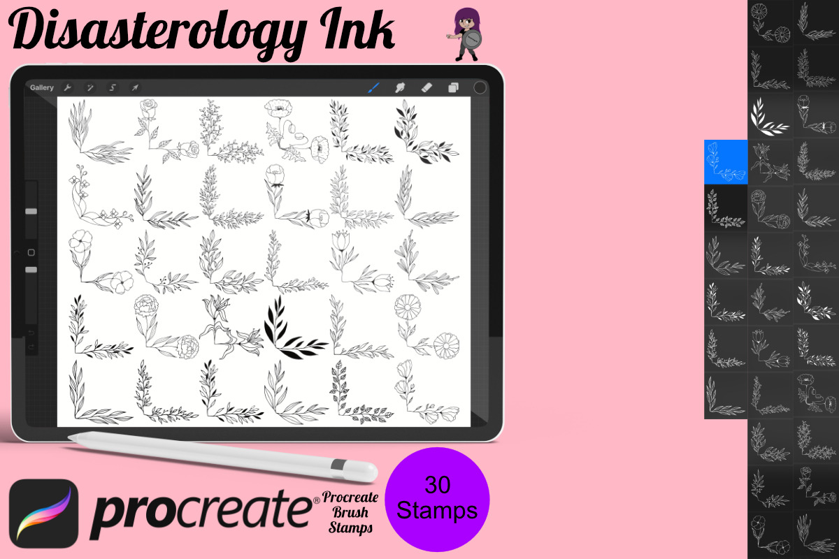 Floral Border Corners Set 1, a Brush Add-On by Disasterology Ink