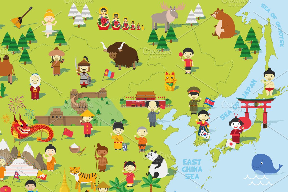 Cartoon Map of Asia