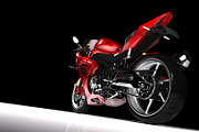 Back view of red sport motorcycle in a spotlight, a Transportation ...