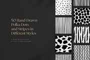 50 Hand-Drawn Dotted, Striped Patterns