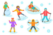 Kids winter outdoor games and sport | People Illustrations ~ Creative ...