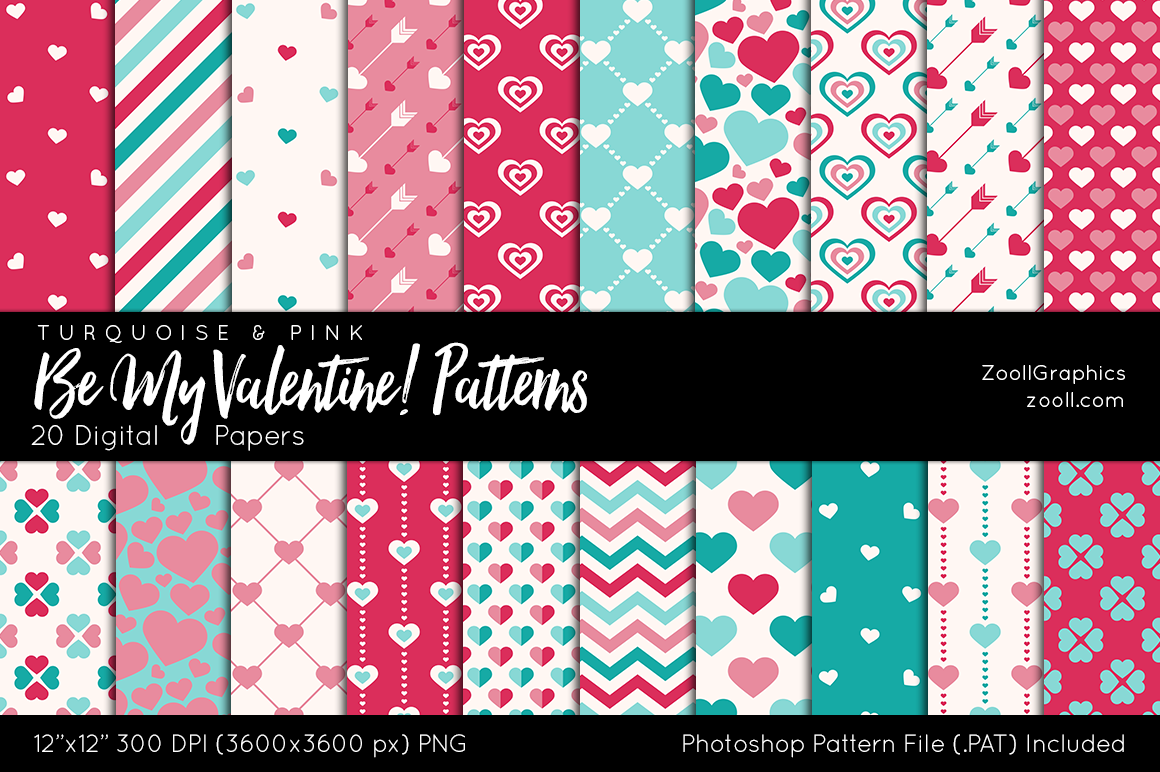 Be My Valentine Digital Papers, a Pattern Graphic by ZoollGraphics
