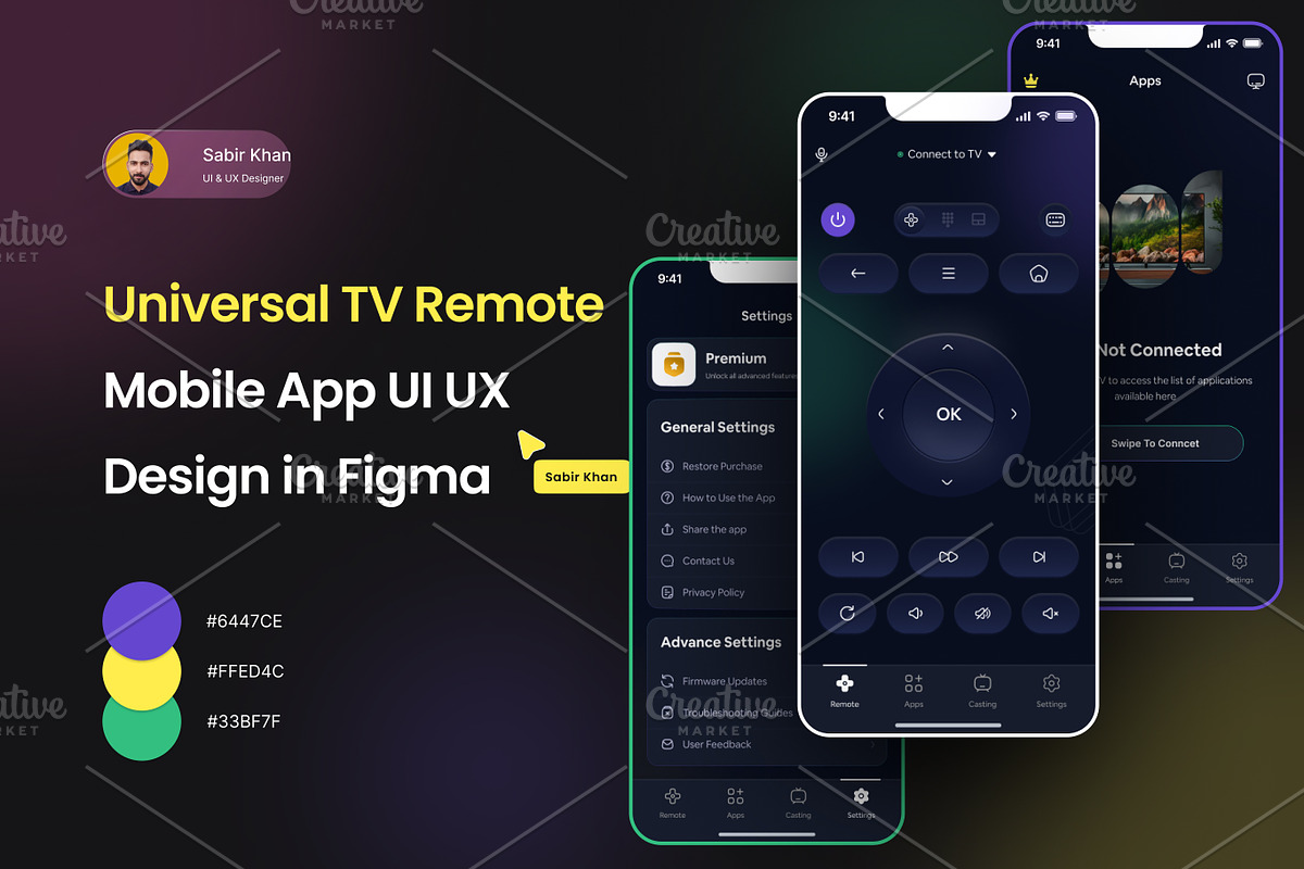 Universal TV Remote Dark Theme Kit, an App Template by DesignBox