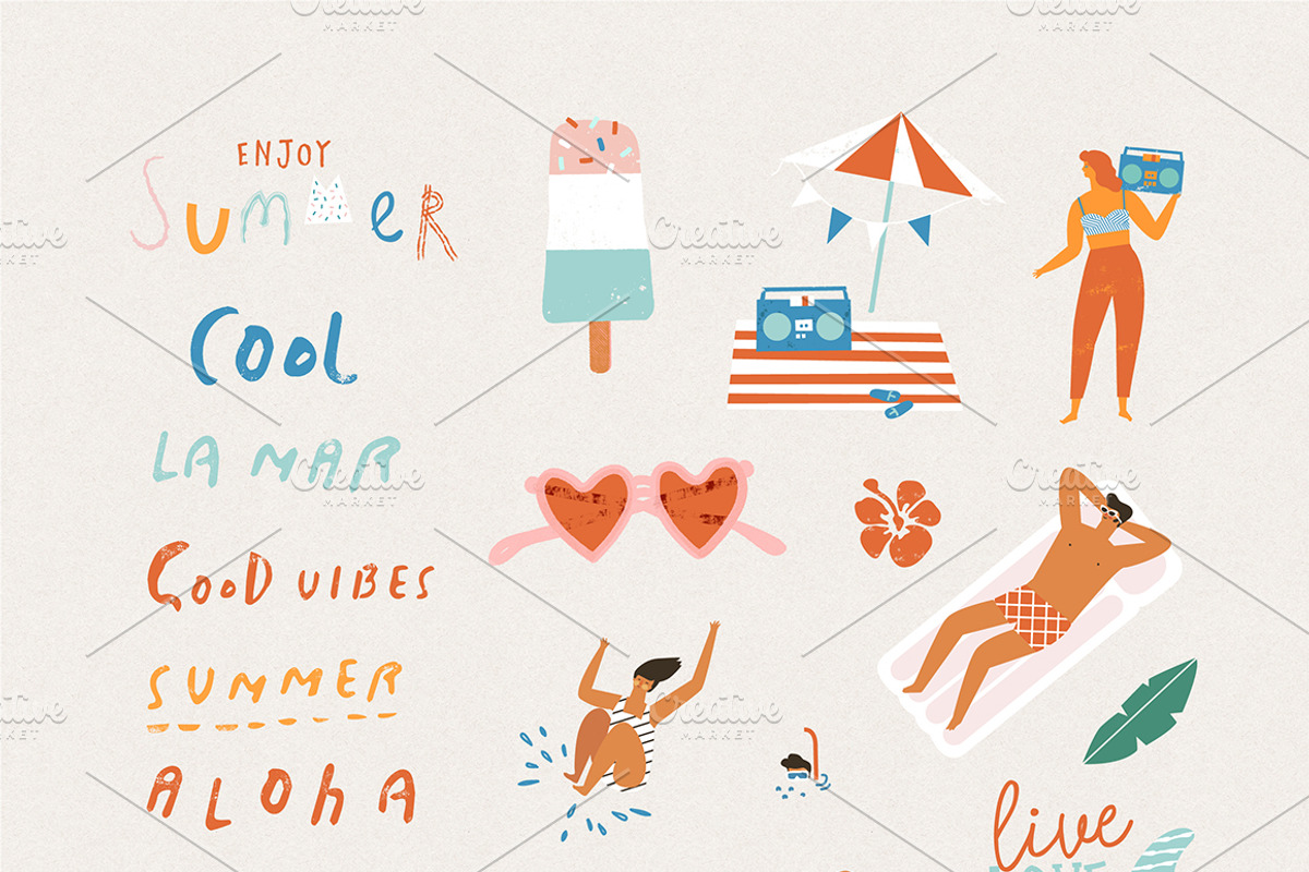 Best summer ever graphic set, an Illustration by Nicetoseeya