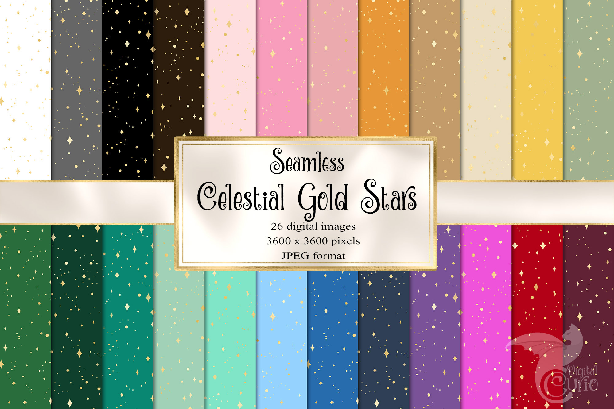 Celestial Gold Star Digital Paper, a Texture Graphic by Digital Curio