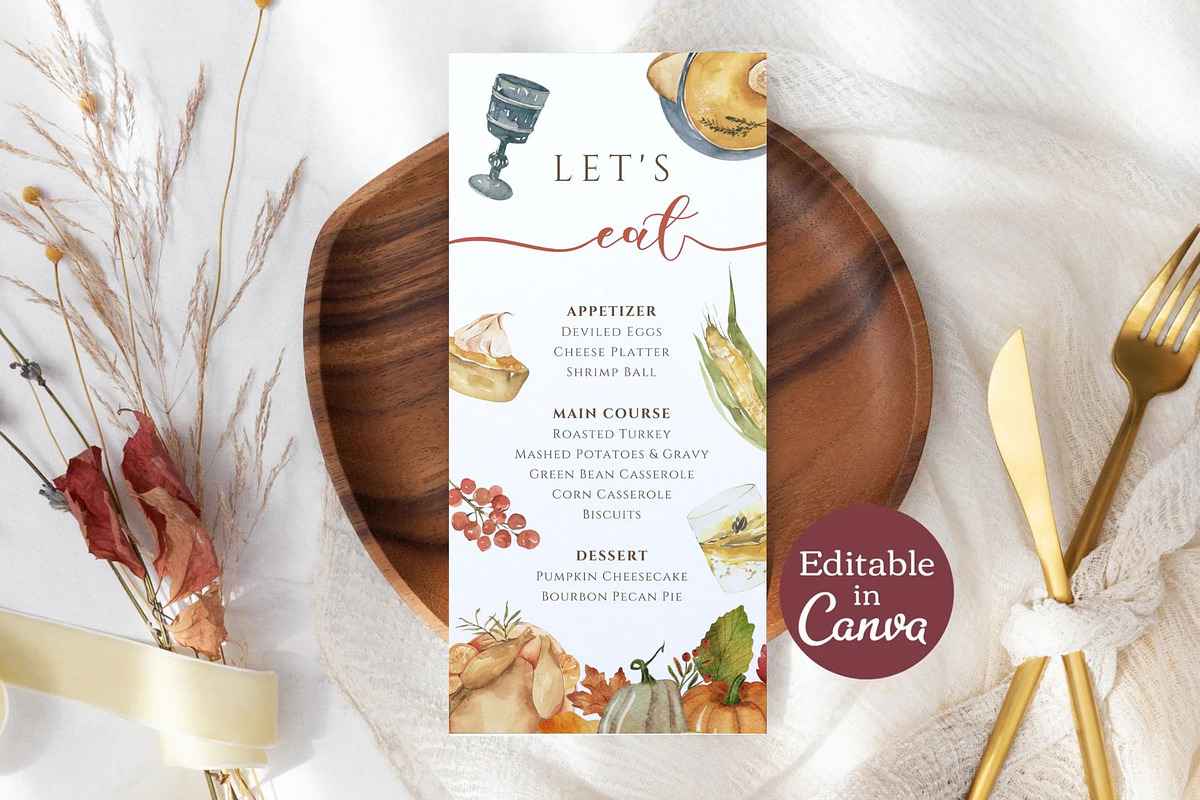 Editable Thanksgiving Menu Template