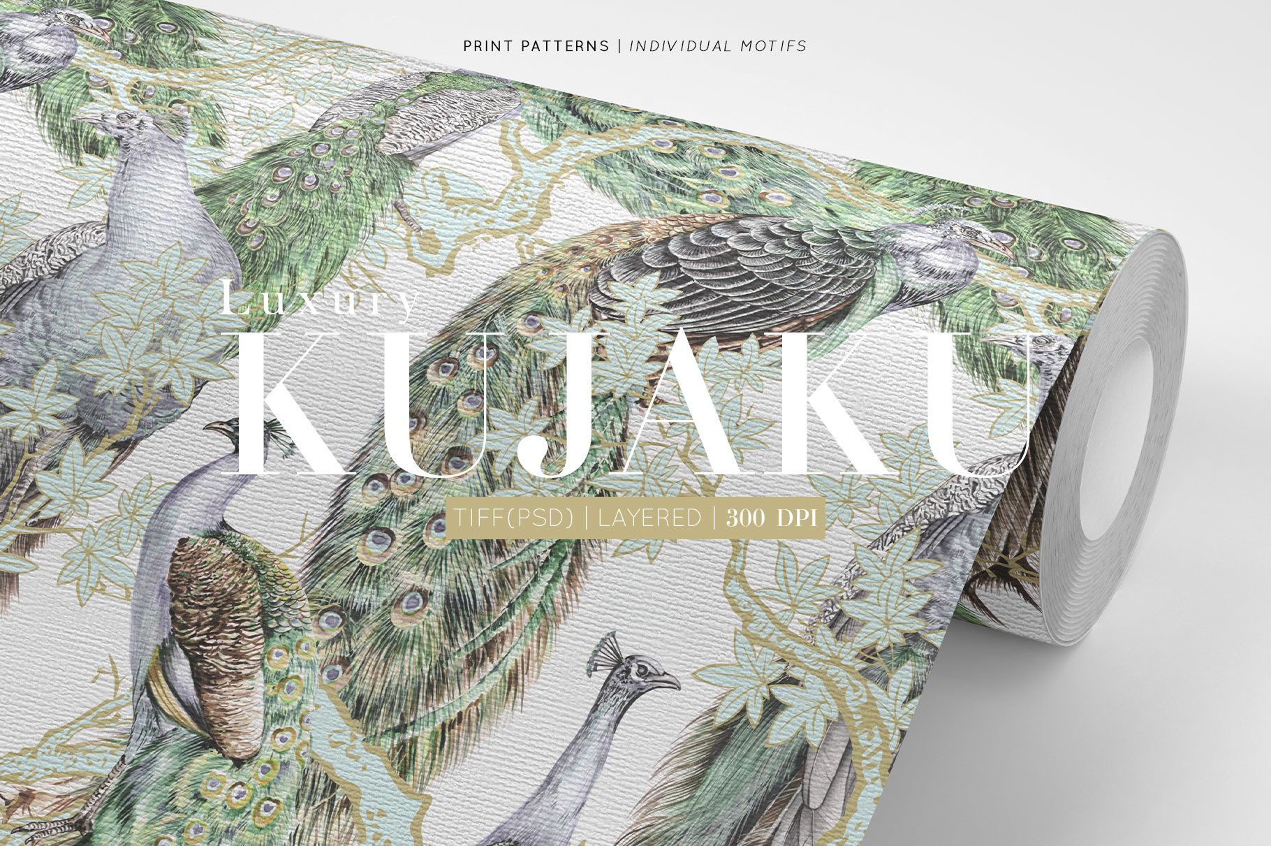 Kujaku, luxury peacock Patterns!, a Pattern Graphic by Pink Linen