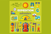 Expedition Adventure Flat Icons Set, an Illustration by serkorkin