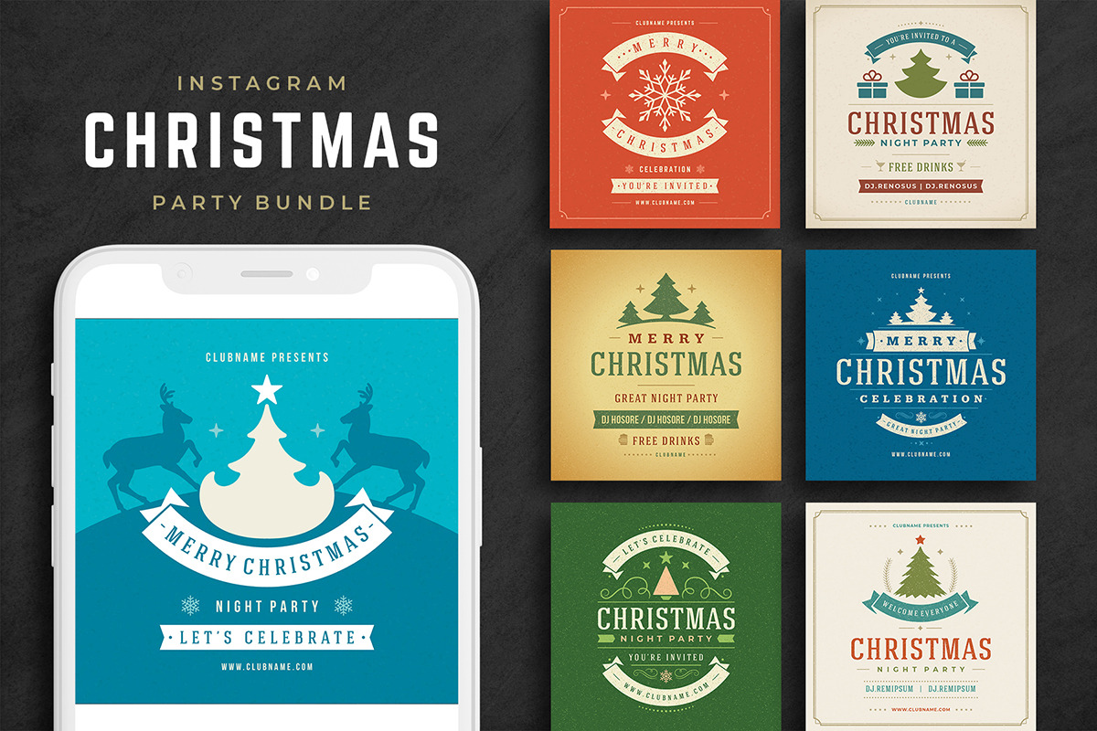 Instagram Christmas Party Pack, a Social Media Template by Vasya Kobelev