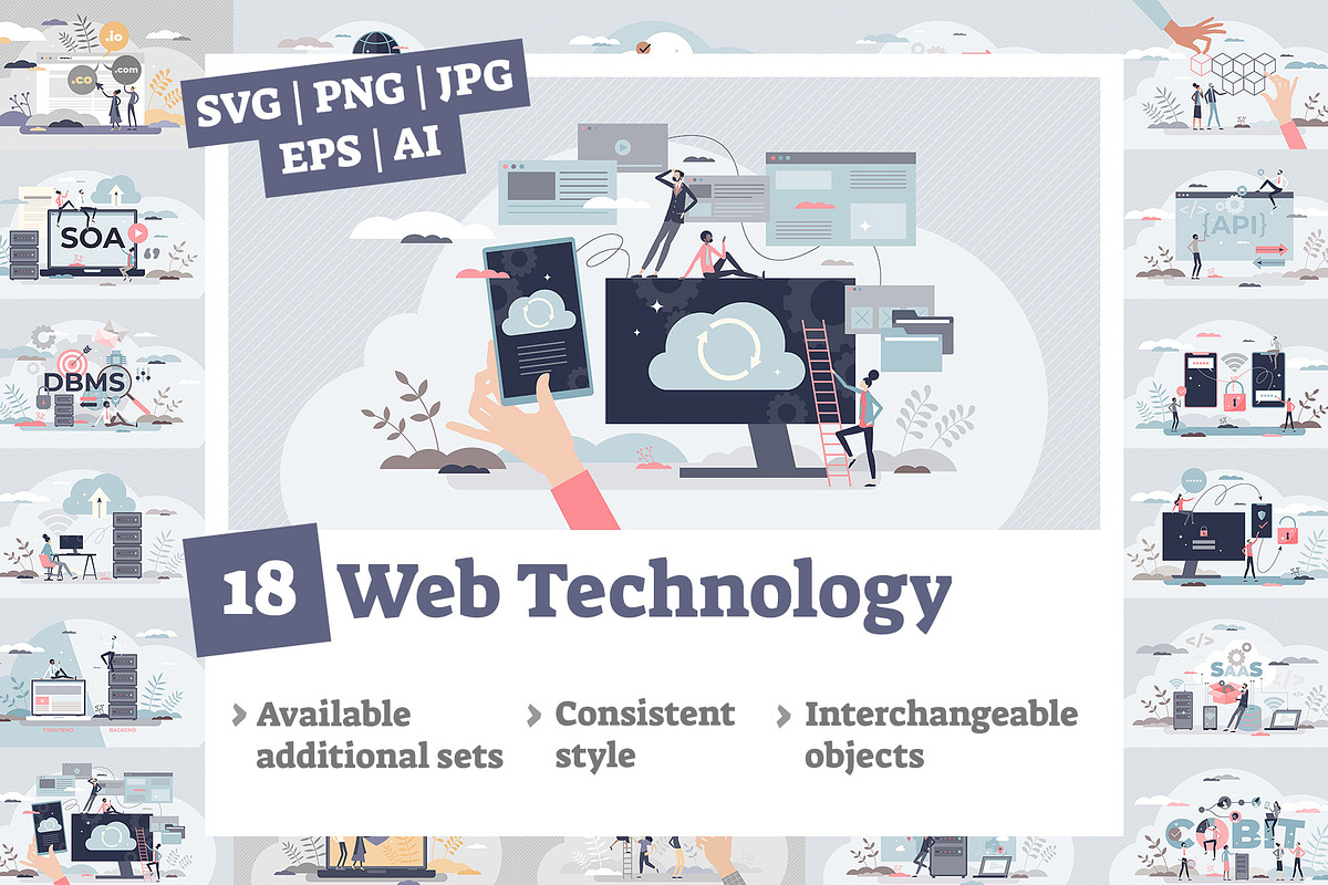 18 Web Technology Concepts, a Person Illustration by VectorMine