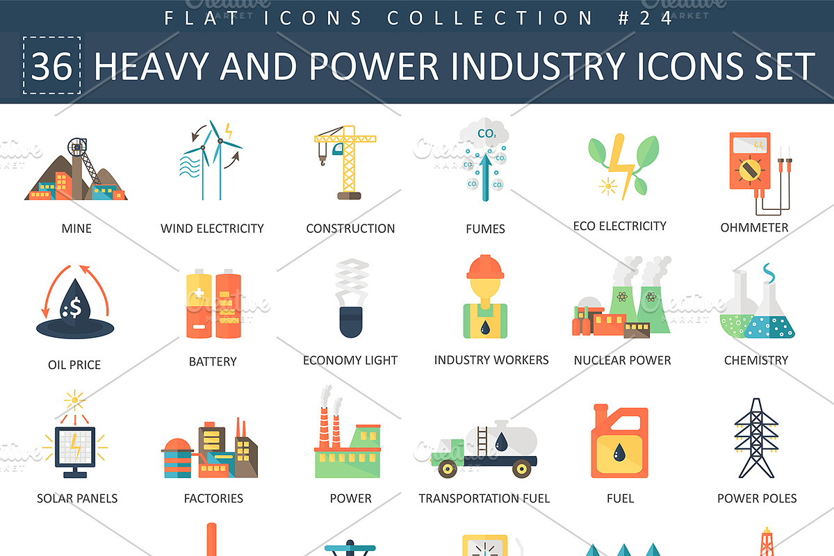 36 Heavy & power industry icons., an Outline Icon by Lemberg Vector ...