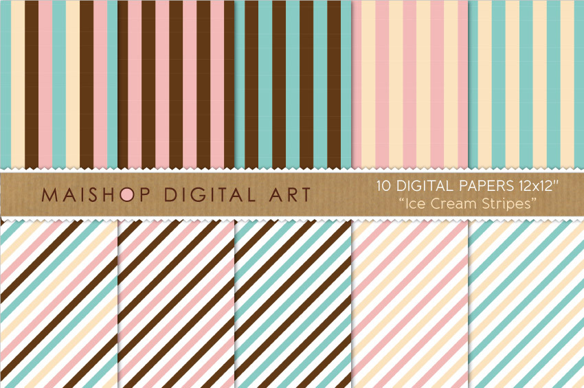 Digital Papers - Ice Cream Stripes, a Pattern Graphic by Maishop