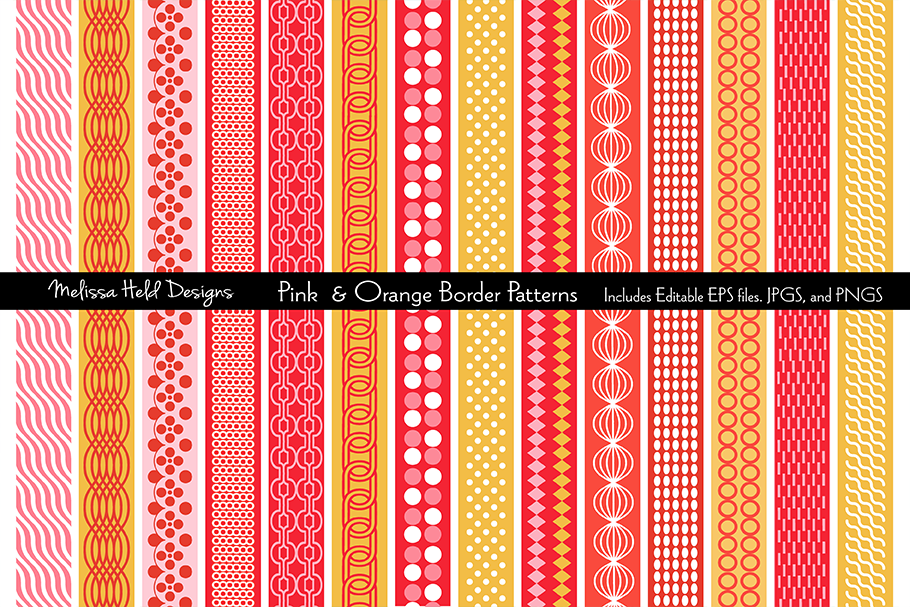 Pink & Orange Mod Border Patterns, a Pattern Graphic by Melissa Held ...