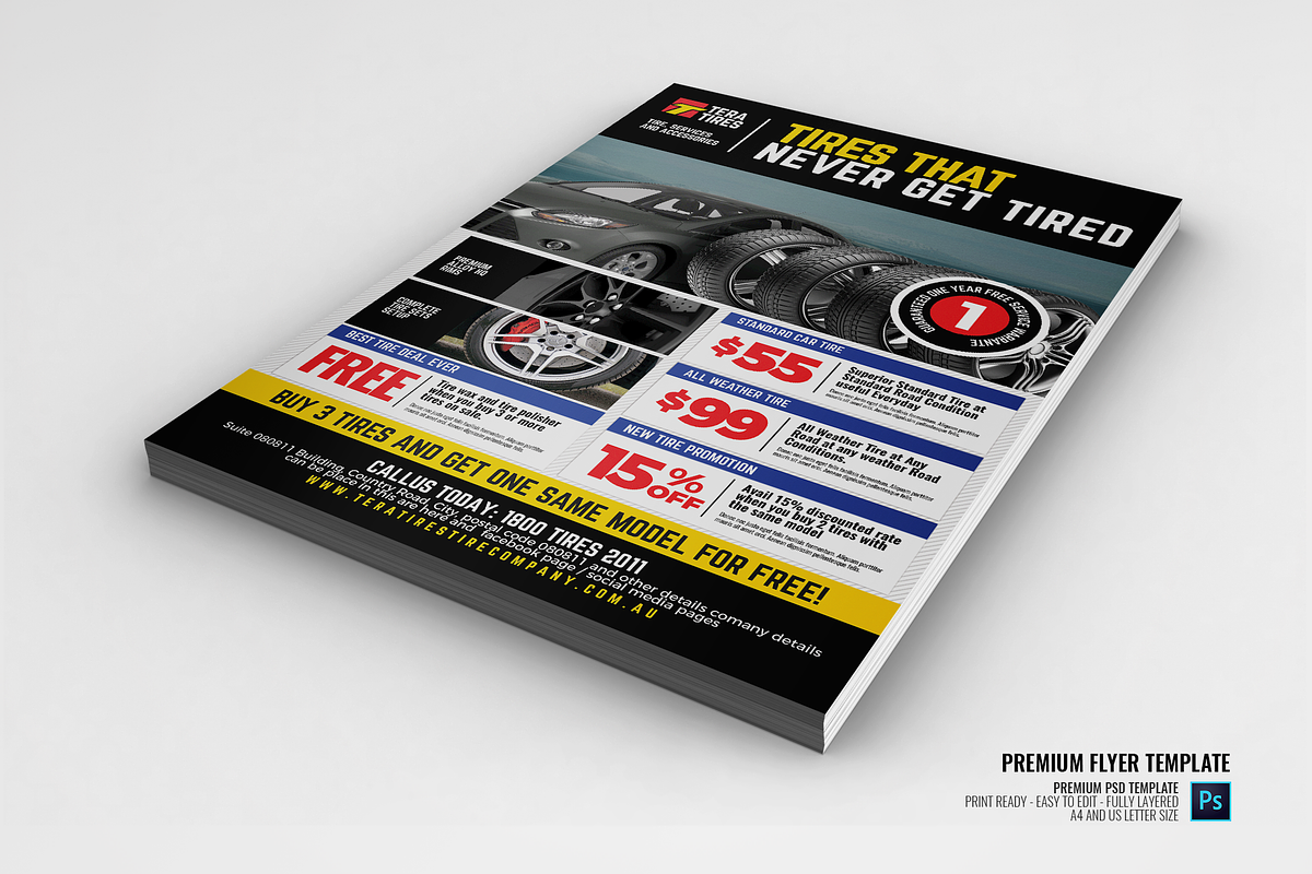 Tire Shop and Accessories Flyer, a Flyer Template by PSDPixel