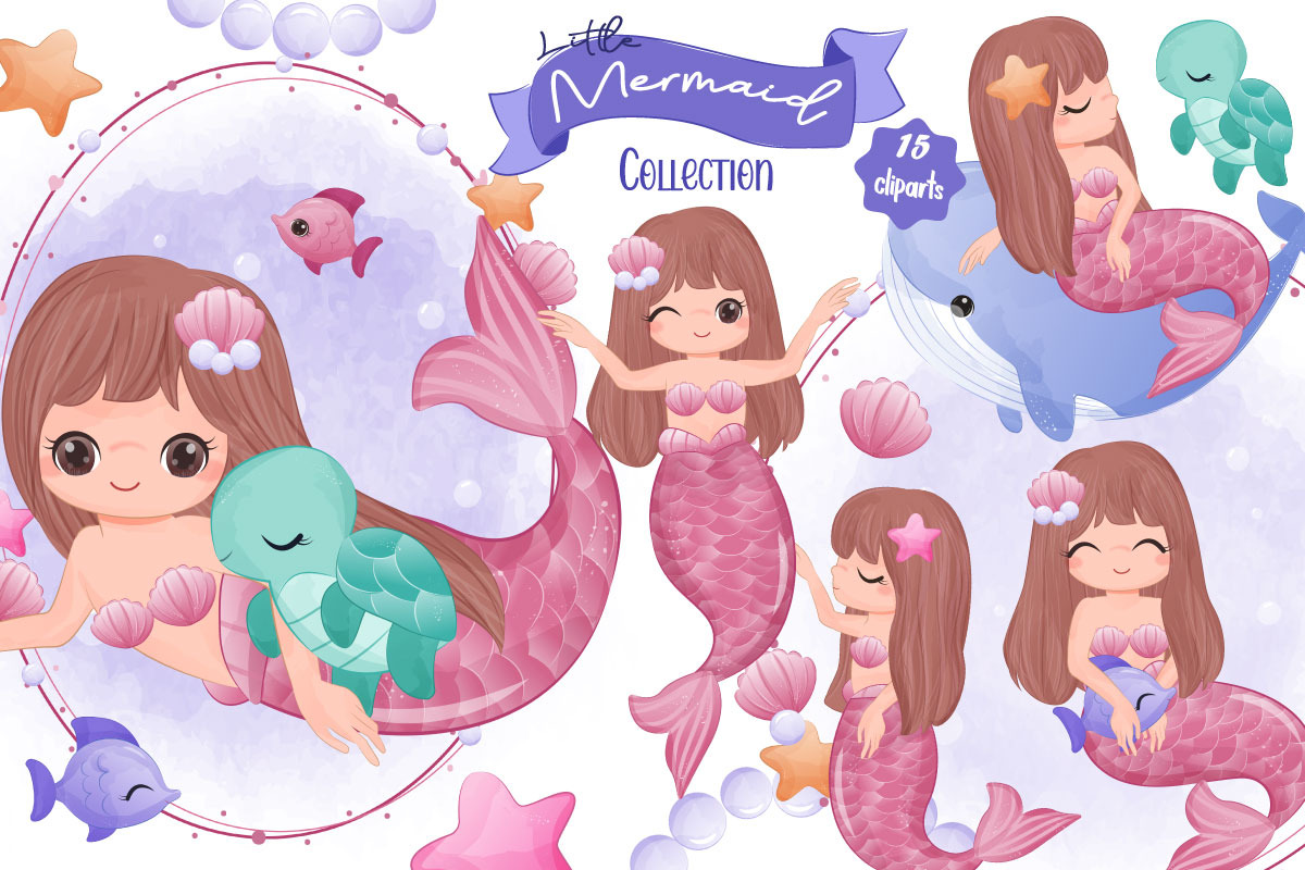 Cute Little Mermaid Clip-Art Set