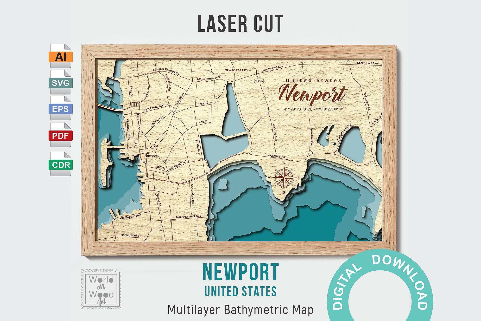 Newport, Rhode Island Map SVG, an Object Graphic by DimShop | Creative ...