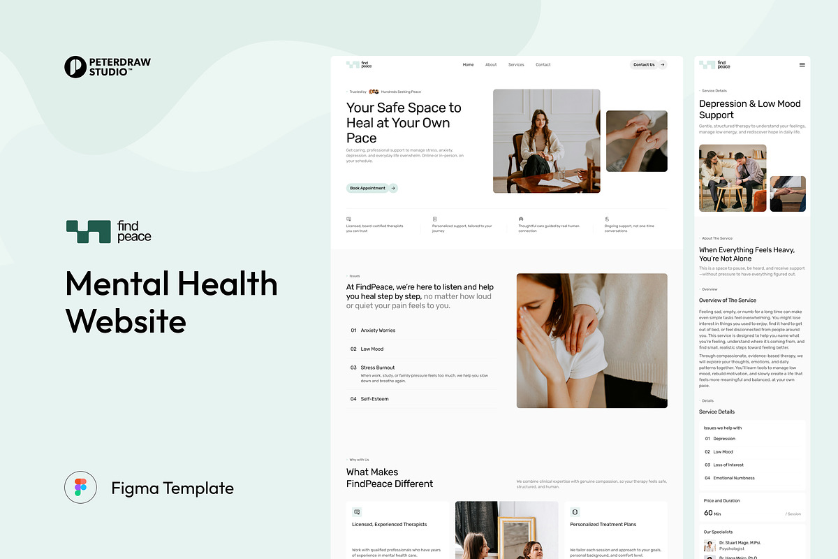Mental Health Website UI Figma, an UI Kit Template by peterdraw