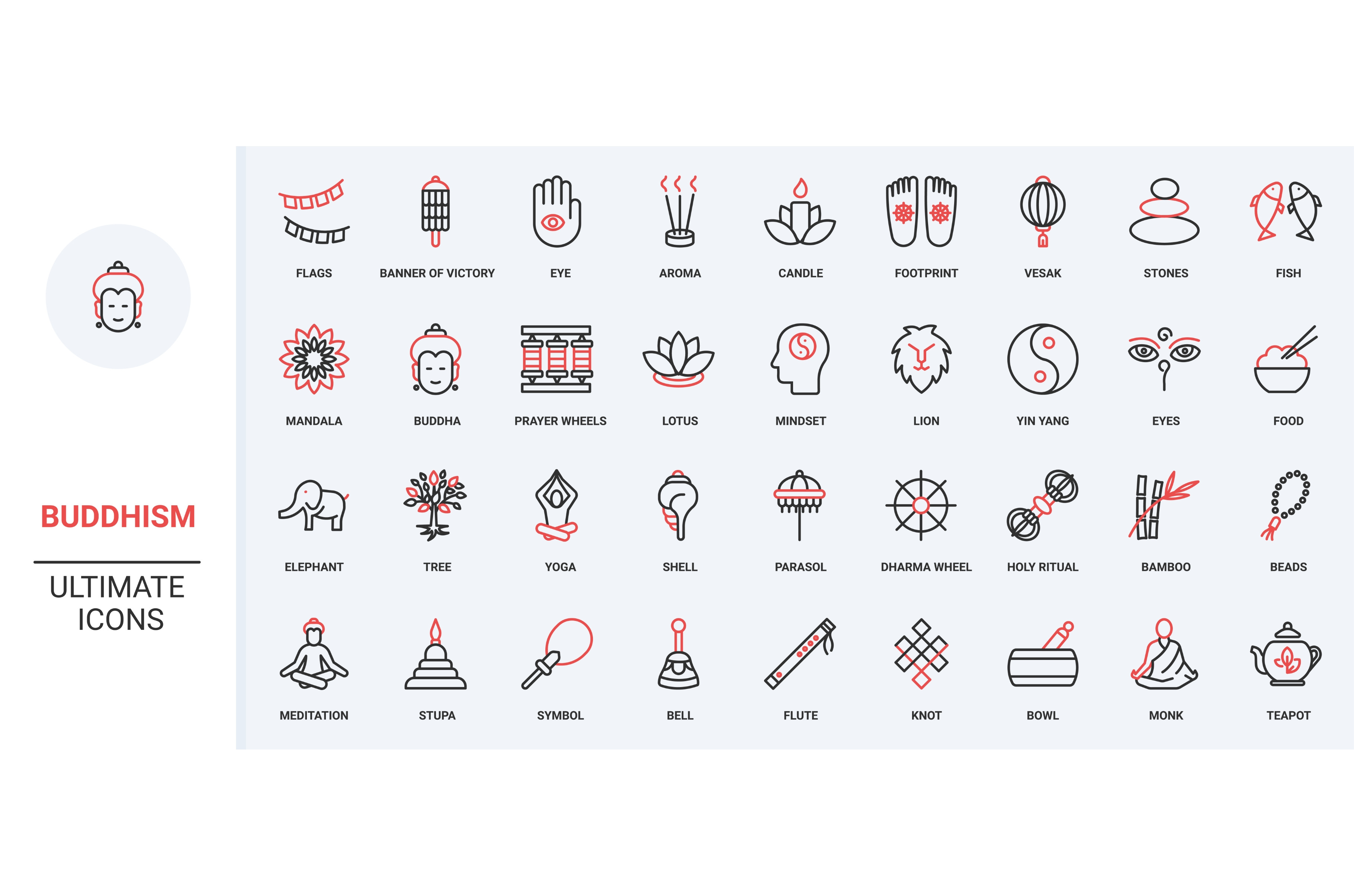 Buddhism buddhist symbols icons, an Object Illustration by Lemberg Vector