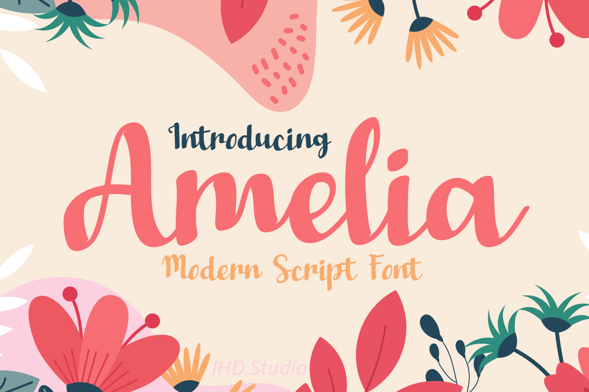 Amelia a Modern Script Font, a Script Font by IHDSTD