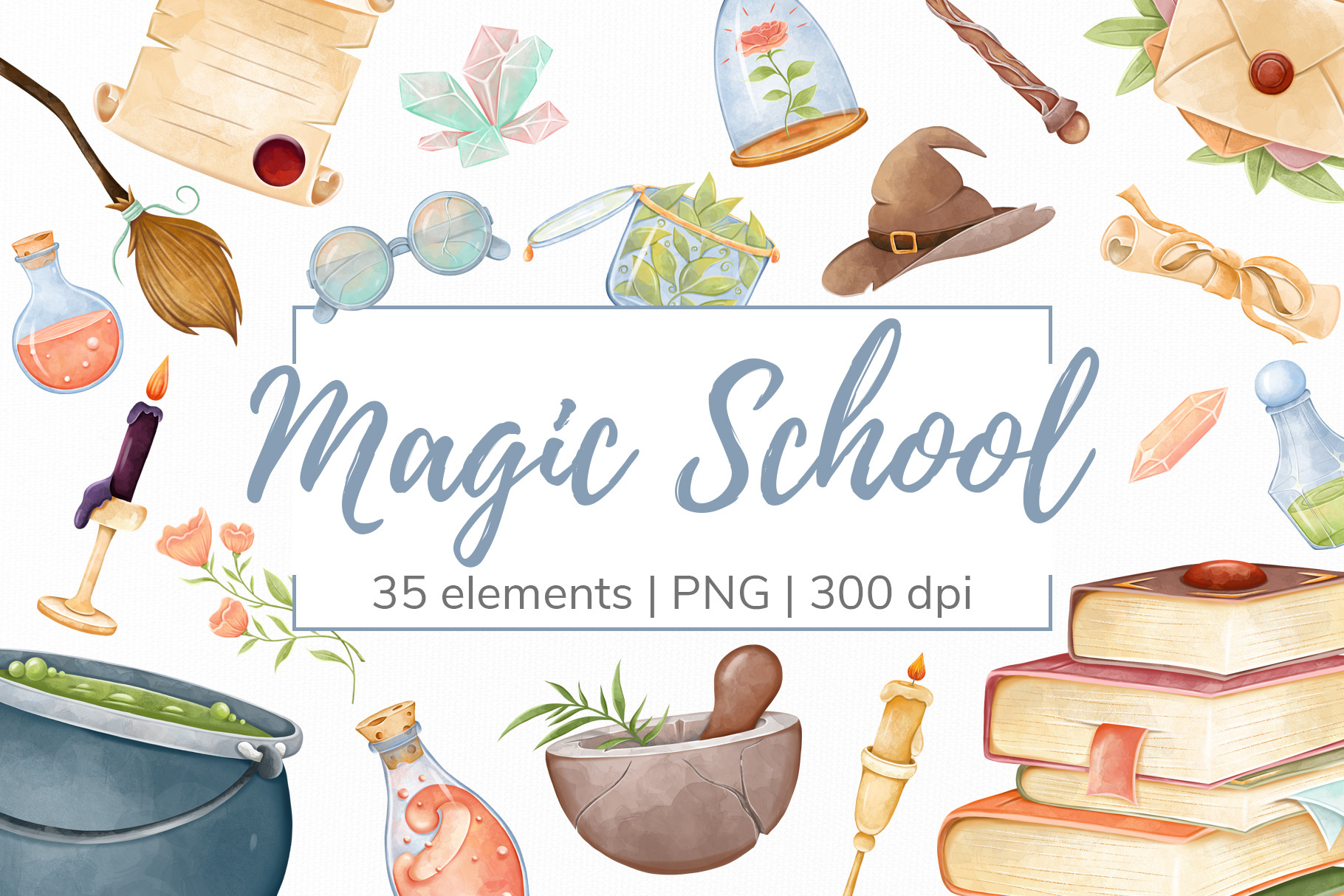 Magic school digital clipart, an Object Graphic by Mespilia