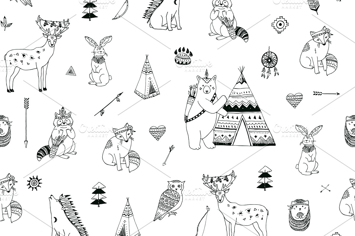 Tribal Animals, a Pattern Graphic by GooseFrol