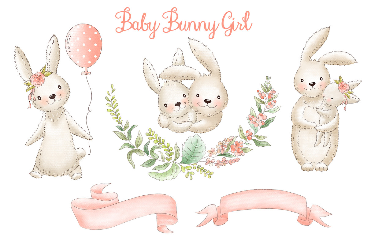 Bunny baby girl clipart Easter, an Illustration by Magic Story Studio