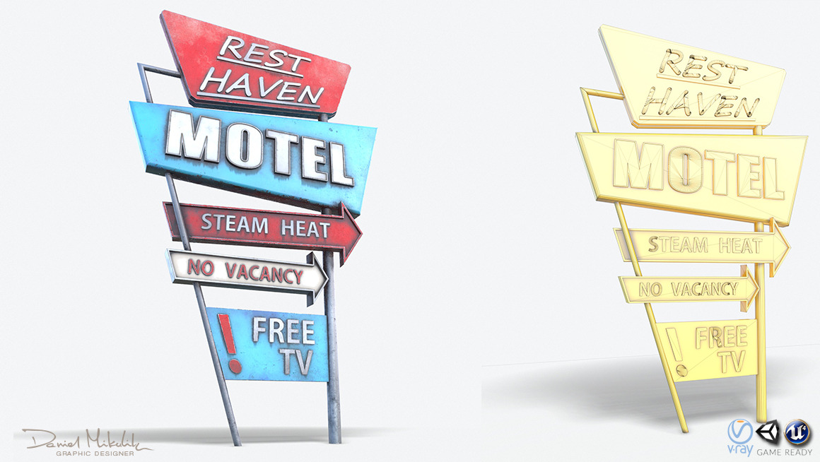 Motorway Motel Sign PBR, an Architecture 3D Model by Daniel Mikulik