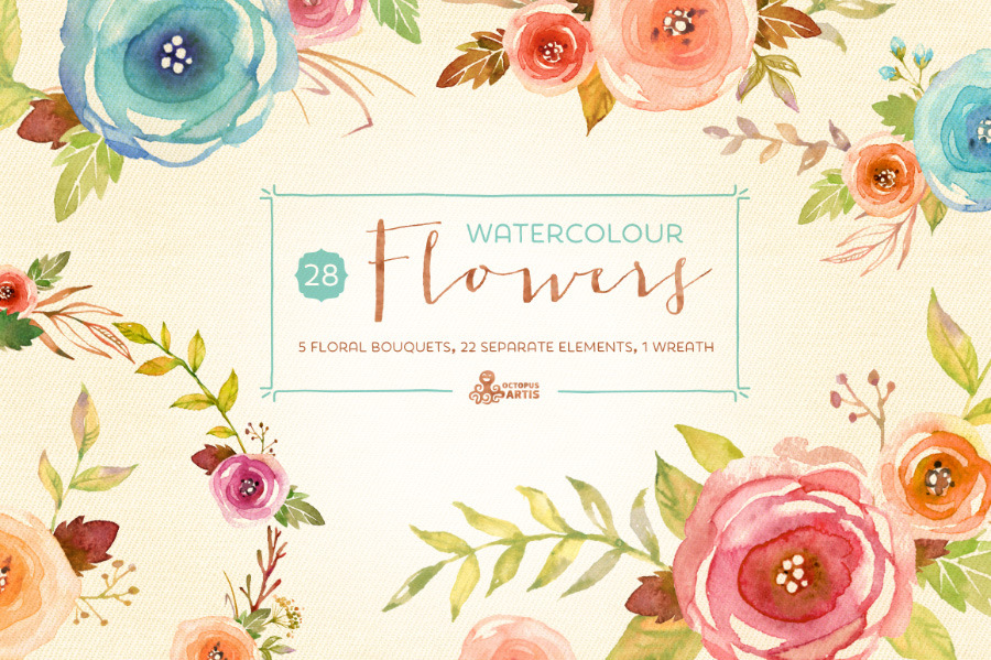Watercolor Flowers Pack, an Illustration by OctopusArtis
