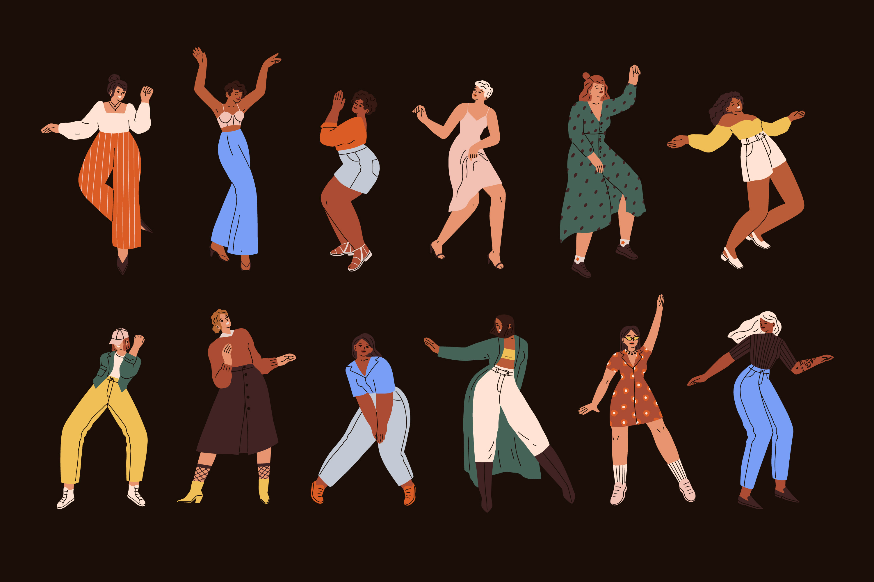 Happy diverse women dancing set, a Person Illustration by Good Studio