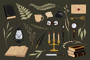 Dark Academia Set, an Object Illustration by Naiadin