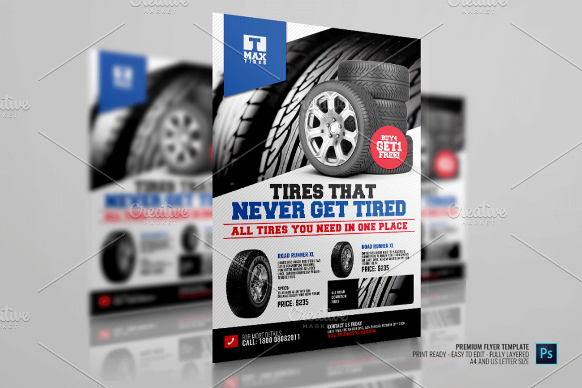 Tire Service Center Flyer, a Flyer Template by PSDPixel