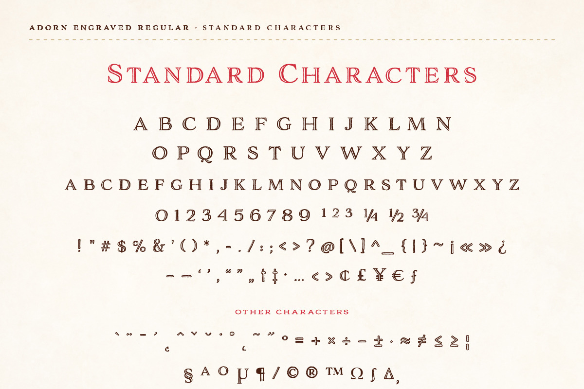 Adorn Engraved Expanded, a Serif Font by Laura Worthington