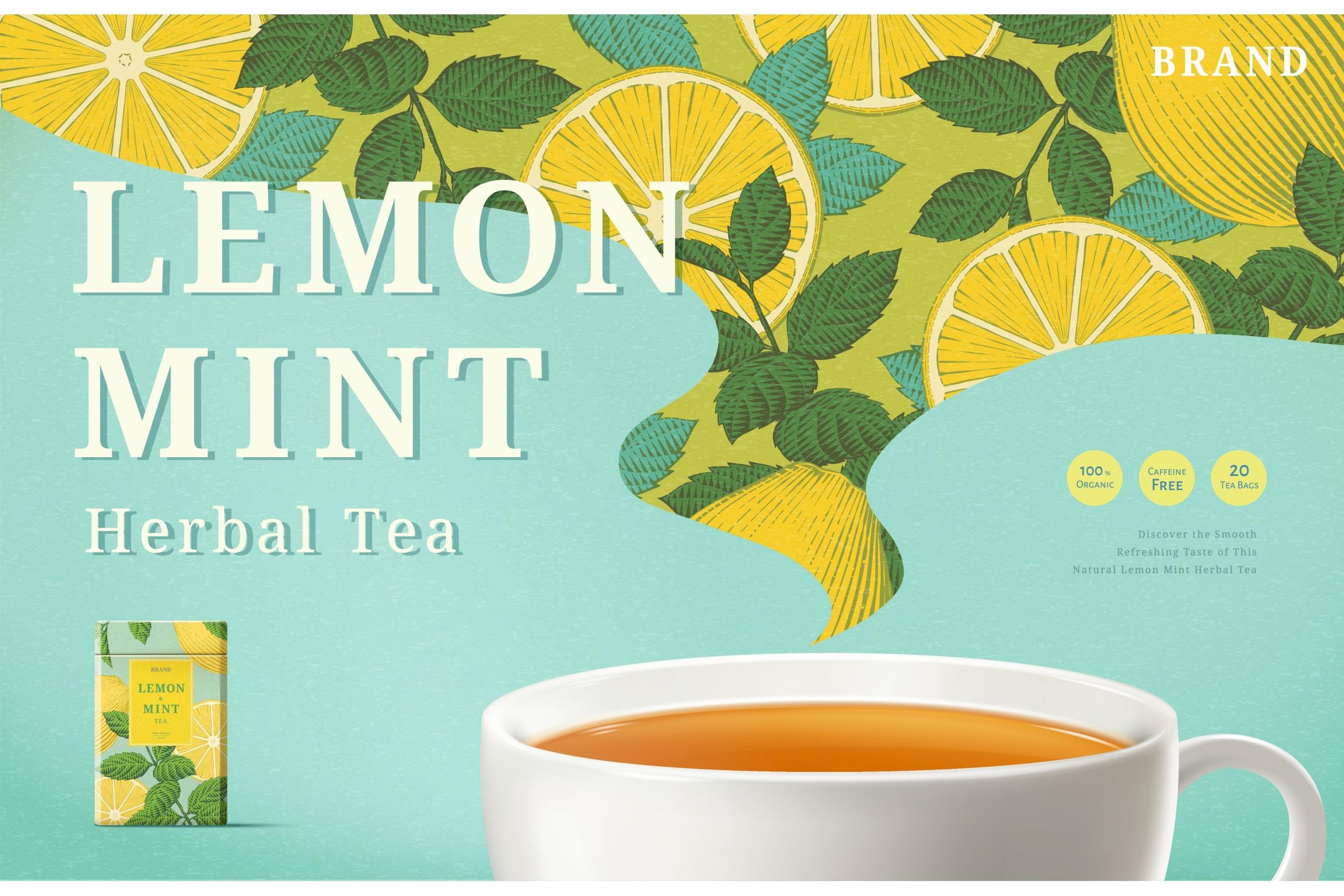 Engraving lemon mint tea ads | Flyer Templates ~ Creative Market