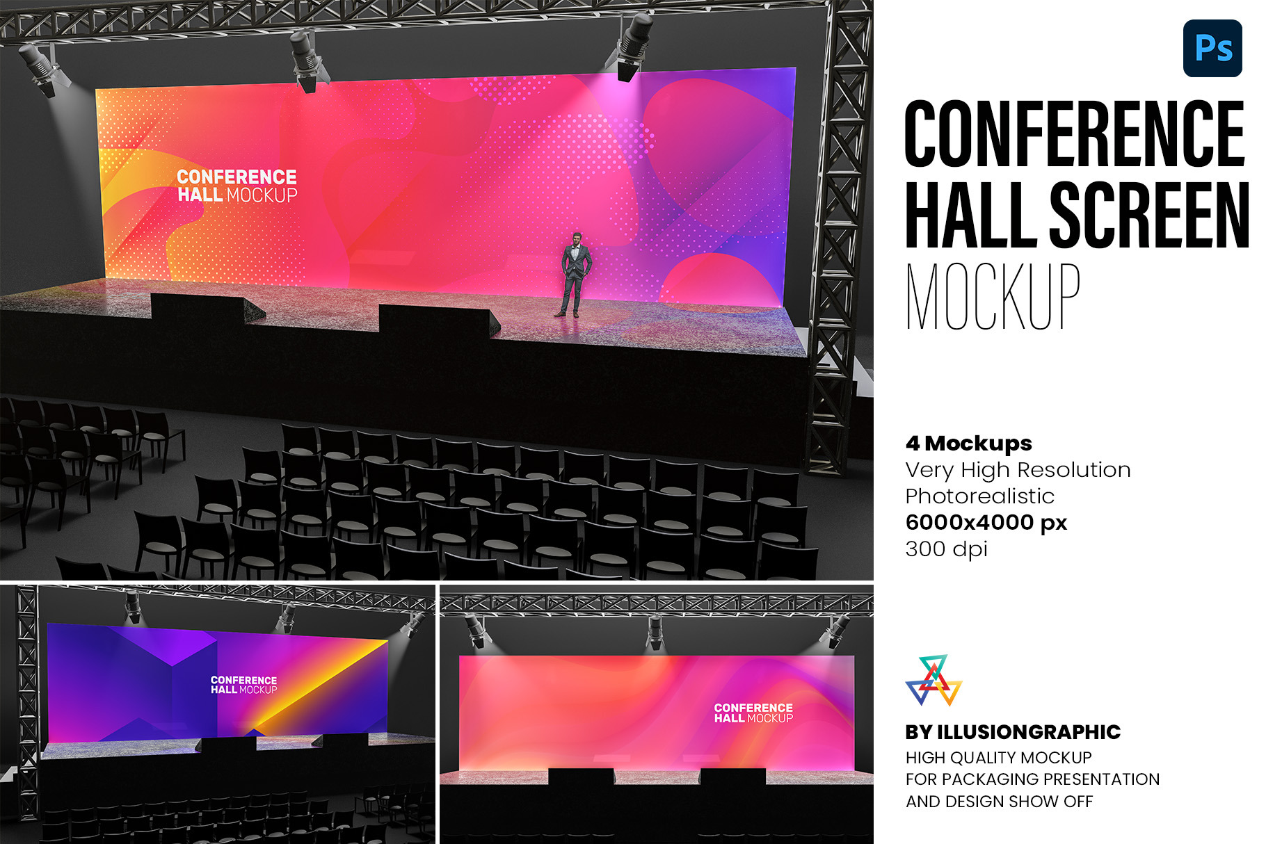 Conference Hall Screen Mockup, a Product Mockup by Illusiongraphic