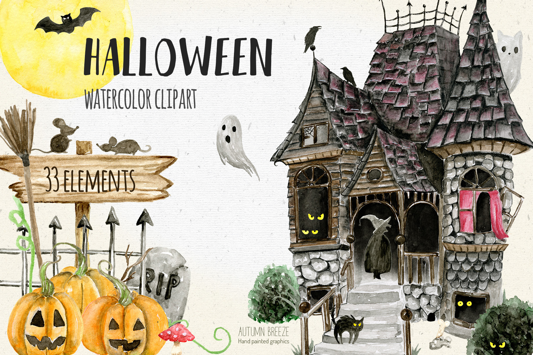 Halloween clipart, haunted house, a Seasonal Illustration by Autumn Breeze