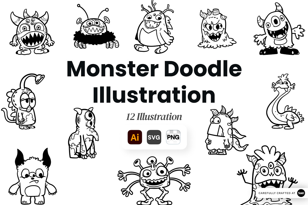 Monster Doodle Hand Drawn Vol. 2, an Object Illustration by SLAB! Design