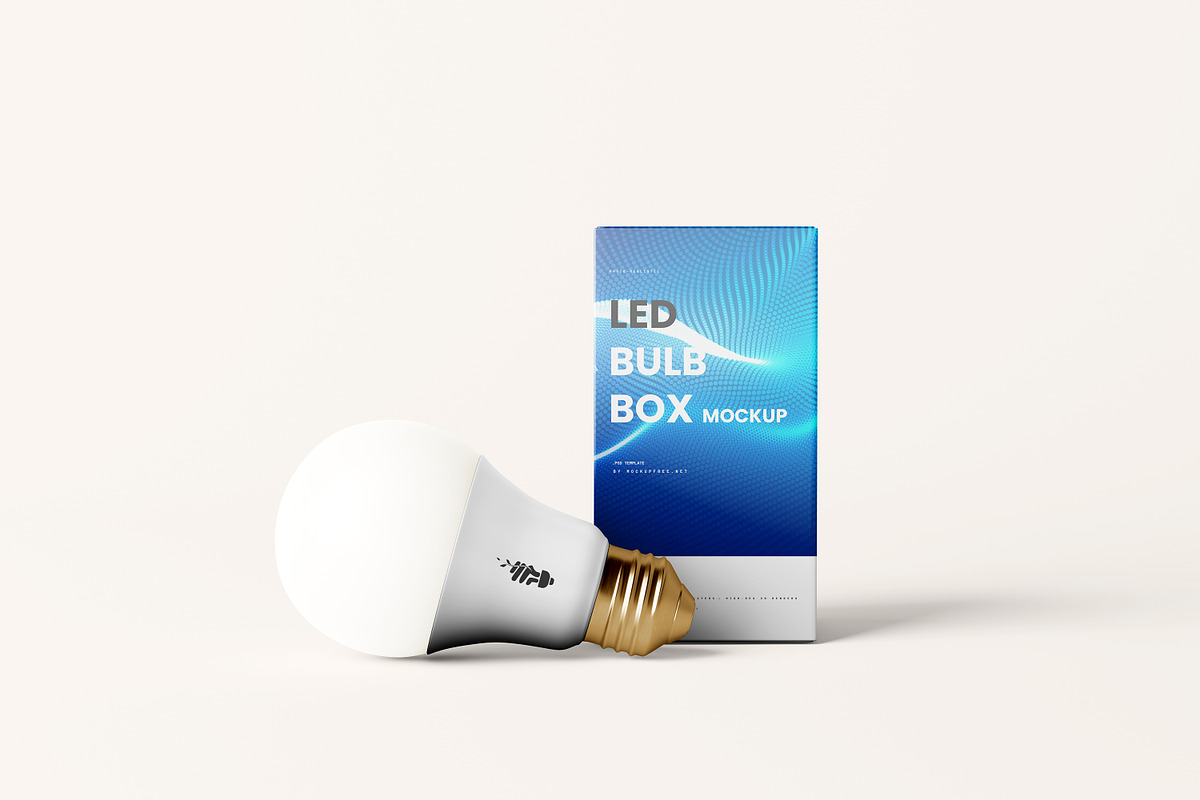LED Light Bulb and Box Mockups, a Packaging Mockup by MockupFree.Net