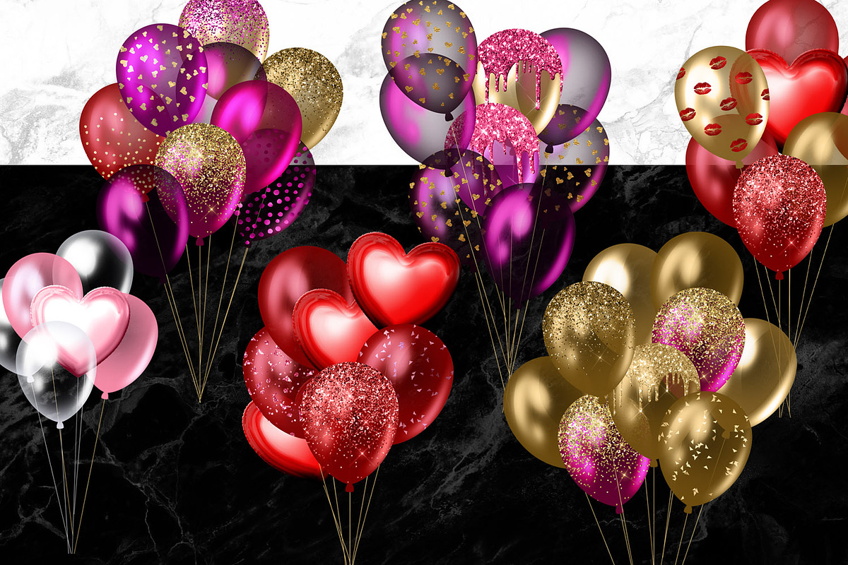 Valentine's Day Balloons Clipart, an Illustration by Digital Curio