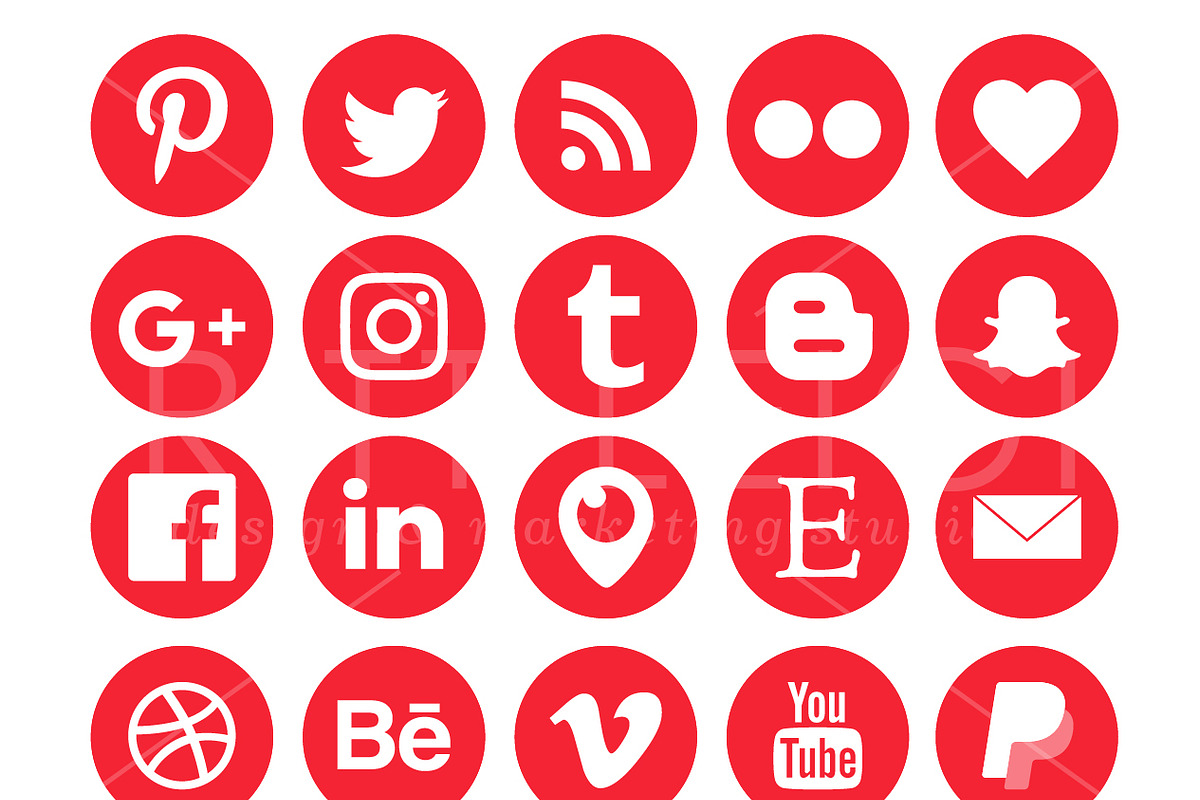 Bright Red Social Media Icons Pack, an Icon by BrittLeigh Design Studio