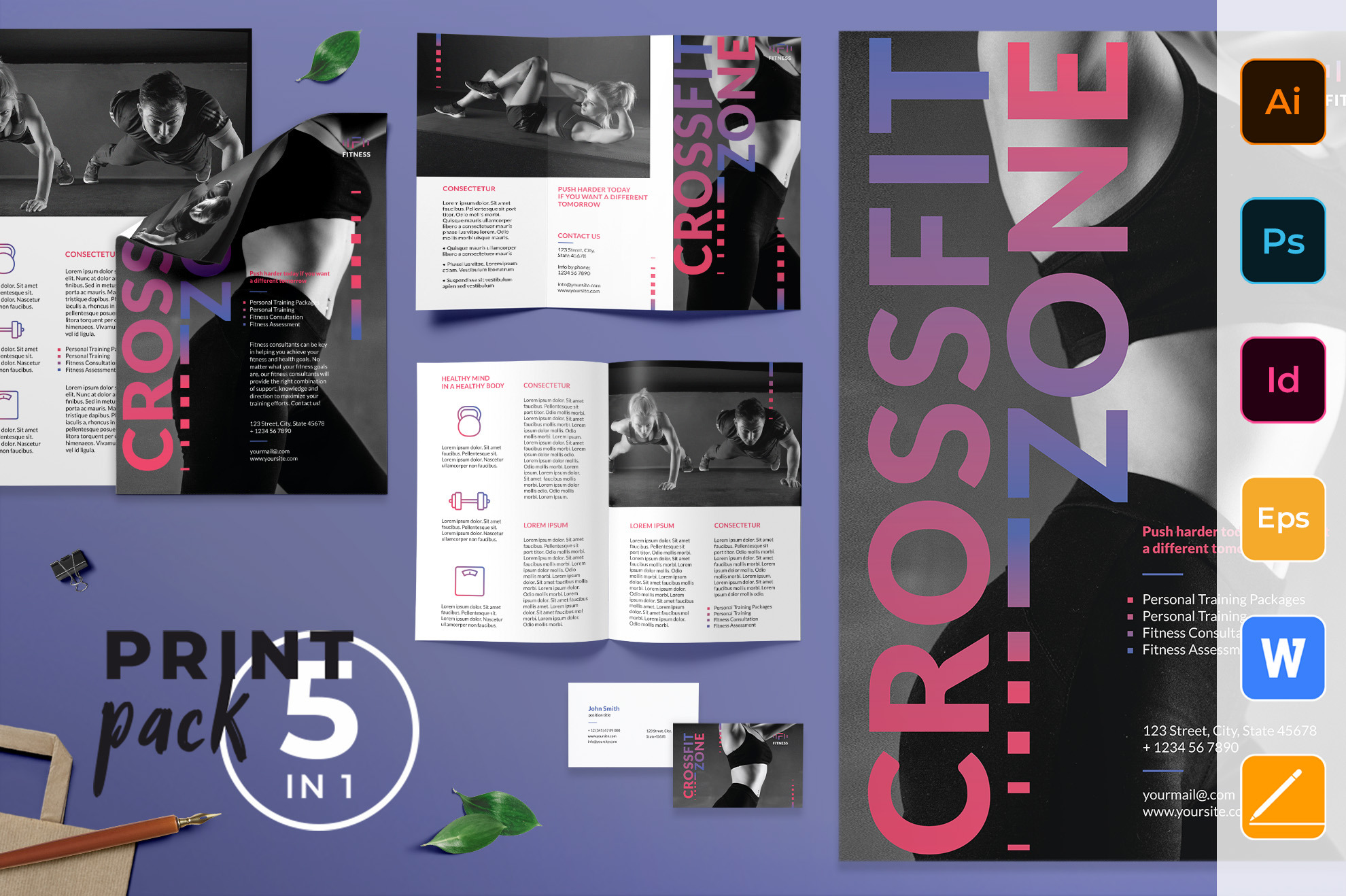 Fitness Studio Print Pack, a Poster Template by TemplatesNow!
